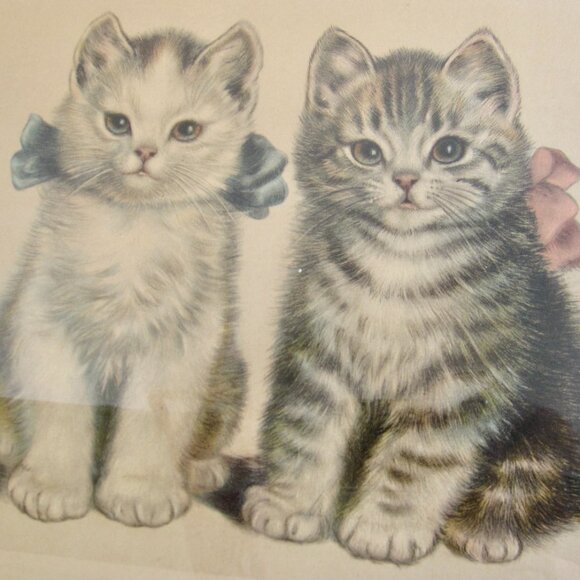 Antique | Art | Signed Meta Pluckebaum Brother Sister Kitty Cat Colored ...